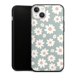 DeinDesign iPhone 14 Handy Premium Silikon H&uuml;lle Handyh&uuml;lle schwarz Case Daisy Muster Flowers Silikon Premium Case