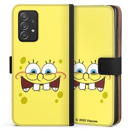 DeinDesign Galaxy A52 5G Handy Klapph&uuml;lle Handyh&uuml;lle aus Kunst Leder schwarz Flip Case Official Licensed Product Kindheit Spongebob Sideflip mit Lasche