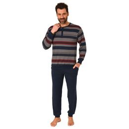 Normann Pyjama Herren Schlafanzug mit Bündchen in warmer Kuschel Interlock Qualität