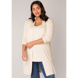 Base Level Curvy Longstrickjacke Figurumspielende, weiche Strickqualität, beige