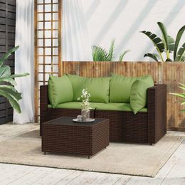 Bonnevie - 3-tlg. Garten-Lounge-Set,Gartenmöbel-Set mit Kissen Braun Poly Rattan vidaXL