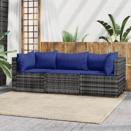 Bonnevie - 3-tlg. Garten-Lounge-Set,Gartenmöbel-Set mit Kissen Grau Poly Rattan vidaXL