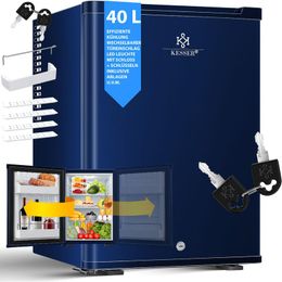 Kesser - Minikühlschrank mit Schloss Minibar 40 Liter Nutzinhalt Leise 22db Abschließbar Schlafzimmer Wechselbarer Türanschlag ca. 4°-16°C Navyblau