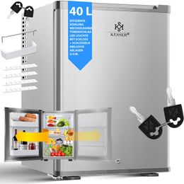 Kesser - Minikühlschrank mit Schloss Minibar 40 Liter Nutzinhalt Leise 22db Abschließbar Schlafzimmer Wechselbarer Türanschlag ca. 4°-16°C Silber