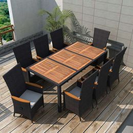 Bonnevie - 9-tlg. Garten-Essgruppe,Gartenmöbel Set Poly Rattan Akazienholz Schwarz vidaXL