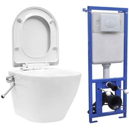 Vidaxl - Wand-WC ohne Spülrand mit Einbau-Spülkasten Keramik Weiß Weiß