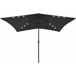 Bonnevie - Sonnenschirm,Gartenschirm mit LEDs und Stahl-Mast Schwarz 2x3 m vidaXL