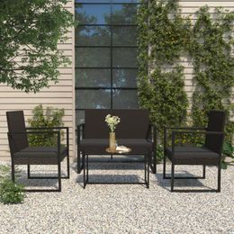 4-tlg. Garten-Lounge-Set,Gartenmöbel-Set mit Kissen Schwarz Poly Rattan vidaXL