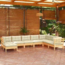 Bonnevie - 8-tlg. Garten-Lounge-Set,Gartenmöbel-Set mit Creme Kissen Massivholz Kiefer vidaXL