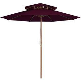 Sonnenschirm,Gartenschirm mit Doppeldach und Holzmast Bordeauxrot 270 cm vidaXL