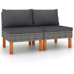 2 Stk. Mittelsofa,Gartensofa s Poly Rattan und Eukalyptus Massivholz vidaXL