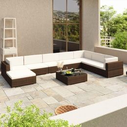 8-tlg. Garten-Lounge-Set,Gartenmöbel-Set mit Auflagen Poly Rattan Braun vidaXL