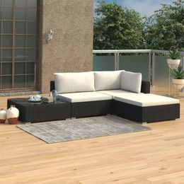 4-tlg. Garten-Lounge-Set,Gartenmöbel-Set mit Auflagen Poly Rattan Schwarz vidaXL