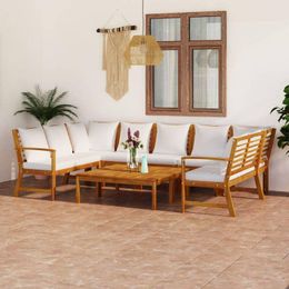 9-tlg. Garten-Lounge-Set mit Auflagen Creme Massivholz Akazie Vidaxl Creme