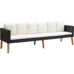 Bonnevie - 3-Sitzer-Gartensofa,Lounge-Sofa mit Auflagen Poly Rattan Schwarz vidaXL