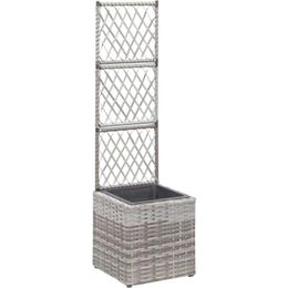 Hochbeet,Blumenkasten,Pflanzkasten mit Rankgitter 1 Topf 30x30x107 cm Poly Rattan Grau vidaXL