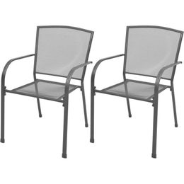 Bonnevie - Stapelbare Gartenstühle 2 Stk. Gartensessel Stahl Grau vidaXL