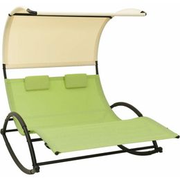Doppel-Sonnenliege,Liegestuhl mit Sonnendach Textilene Grün und Creme vidaXL