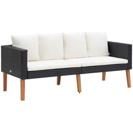Bonnevie - 2-Sitzer-Gartensofa,Lounge-Sofa mit Auflagen Poly Rattan Schwarz vidaXL