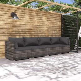 4-tlg. Garten-Lounge-Set,Gartenmöbel-Set mit Kissen Poly Rattan Grau vidaXL