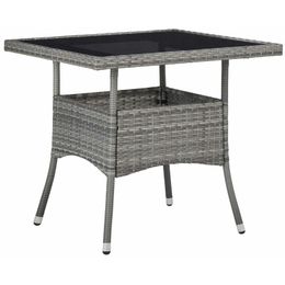 Garden Esstisch,Gartentisch Grau Poly Rattan und Glas vidaXL