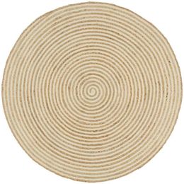 Teppich,Fußmatte Handgefertigt Jute mit Spiralen-Design Weiß 150 cm vidaXL