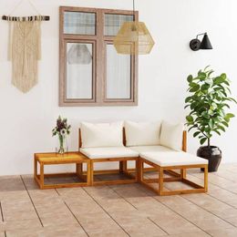 4-tlg. Garten-Lounge-Set,Gartenmöbel-Set mit Auflagen Creme Massivholz Akazie vidaXL