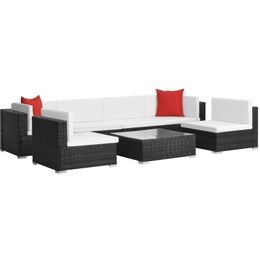 7-tlg. Garten-Lounge-Set,Gartenmöbel-Set mit Auflagen Poly Rattan Schwarz vidaXL