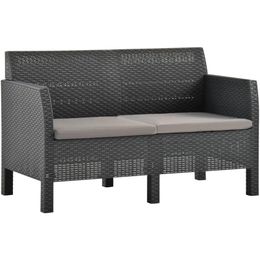 Bonnevie - 2-Sitzer Gartensofa,Lounge-Sofa mit Kissen Anthrazit pp Rattan vidaXL