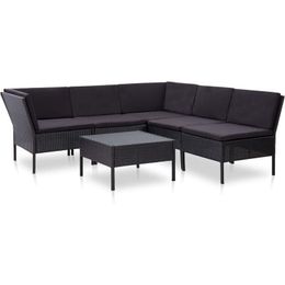 Bonnevie - 6-tlg. Garten-Lounge-Set,Gartenmöbel-Set mit Auflagen Poly Rattan Schwarz vidaXL