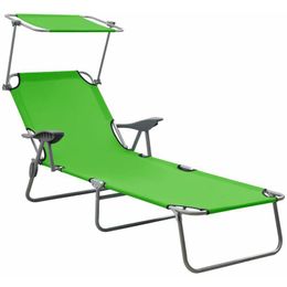 Sonnenliege,Liegestuhl mit Sonnenschutz Stahl Grün vidaXL