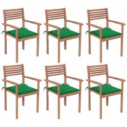 Stapelbare Gartenstühle mit Kissen 6 Stk. Massivholz Teak Vidaxl Grün