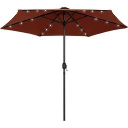 Bonnevie - Sonnenschirm,Gartenschirm mit LED-Leuchten Alu-Mast 270 cm Terracotta-Rot vidaXL