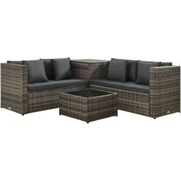 4-tlg. Garten-Lounge-Set,Gartenmöbel-Set mit Auflagen Poly Rattan Grau vidaXL