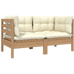 Bonnevie - Gartensofa 2-Sitzer,Lounge-Sofamit Creme Kissen Massivholz Kiefer vidaXL