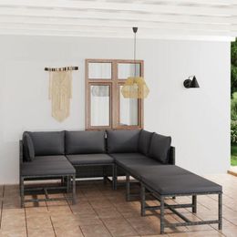 7-tlg. Garten-Lounge-Set,Gartenmöbel-Set mit Kissen Poly Rattan Grau vidaXL