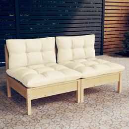 Bonnevie - 2-Sitzer-Gartensofa,Lounge-Sofa mit Creme Kissen Massivholz Kiefer vidaXL