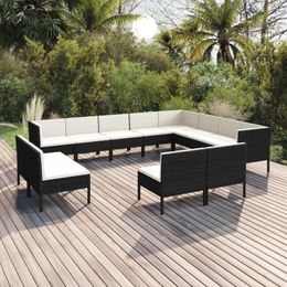 12-tlg. Garten-Lounge-Set,Gartenmöbel-Set mit Auflagen Poly Rattan Schwarz vidaXL