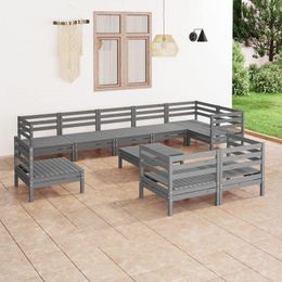 10-tlg. Garten-Lounge-Set,Gartenmöbel-Set Massivholz Kiefer Grau vidaXL