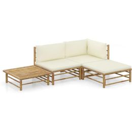 Bonnevie - 4-tlg. Garten-Lounge-Set,Gartenmöbel-Set mit Cremeweißen Kissen Bambus vidaXL