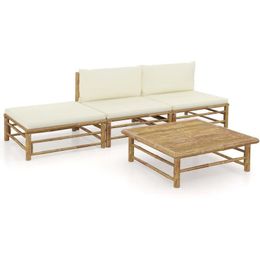 Bonnevie - 4-tlg. Garten-Lounge-Set,Gartenmöbel-Set mit Cremeweißen Kissen Bambus vidaXL
