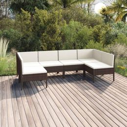 6-tlg. Garten-Lounge-Set,Gartenmöbel-Set mit Auflagen Poly Rattan Braun vidaXL