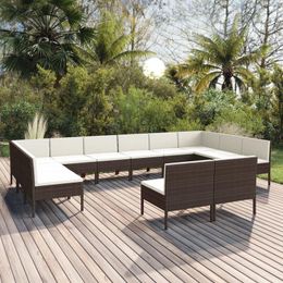Bonnevie - 12-tlg. Garten-Lounge-Set,Gartenmöbel-Set mit Auflagen Poly Rattan Braun vidaXL