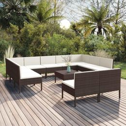 Bonnevie - 12-tlg. Garten-Lounge-Set,Gartenmöbel-Set mit Auflagen Poly Rattan Braun vidaXL