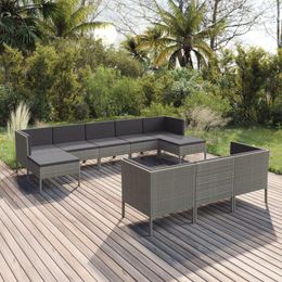 Bonnevie - 10-tlg. Garten-Lounge-Set,Gartenmöbel-Set mit Auflagen Poly Rattan Grau vidaXL