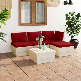 5-tlg. Garten-Sofagarnitur aus Paletten,Gartenmöbel-Set mit Kissen Fichtenholz vidaXL