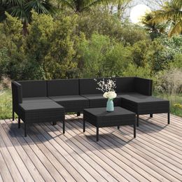 7-tlg. Garten-Lounge-Set,Gartenmöbel-Set mit Auflagen Poly Rattan Schwarz vidaXL