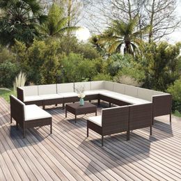 Bonnevie - 14-tlg. Garten-Lounge-Set,Gartenmöbel-Set mit Auflagen Poly Rattan Braun vidaXL