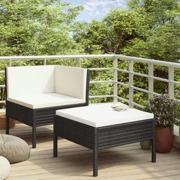 Bonnevie - 2-tlg. Garten-Lounge-Set,Gartenmöbel-Set mit Auflagen Poly Rattan Schwarz vidaXL