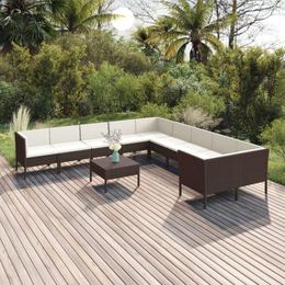 11-tlg. Garten-Lounge-Set,Gartenmöbel-Set mit Auflagen Poly Rattan Braun vidaXL